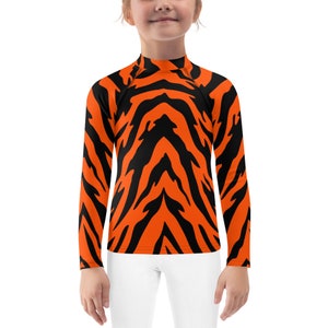 Bengal Tiger Stripe Kids' Rash Guard, Sporty Tiger Striped Long Sleeve ...