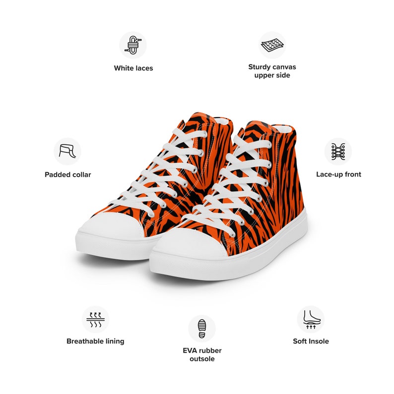 Bengal Tiger Stripe Men’s High Top Canvas Shoes, Animal Stripes High ...