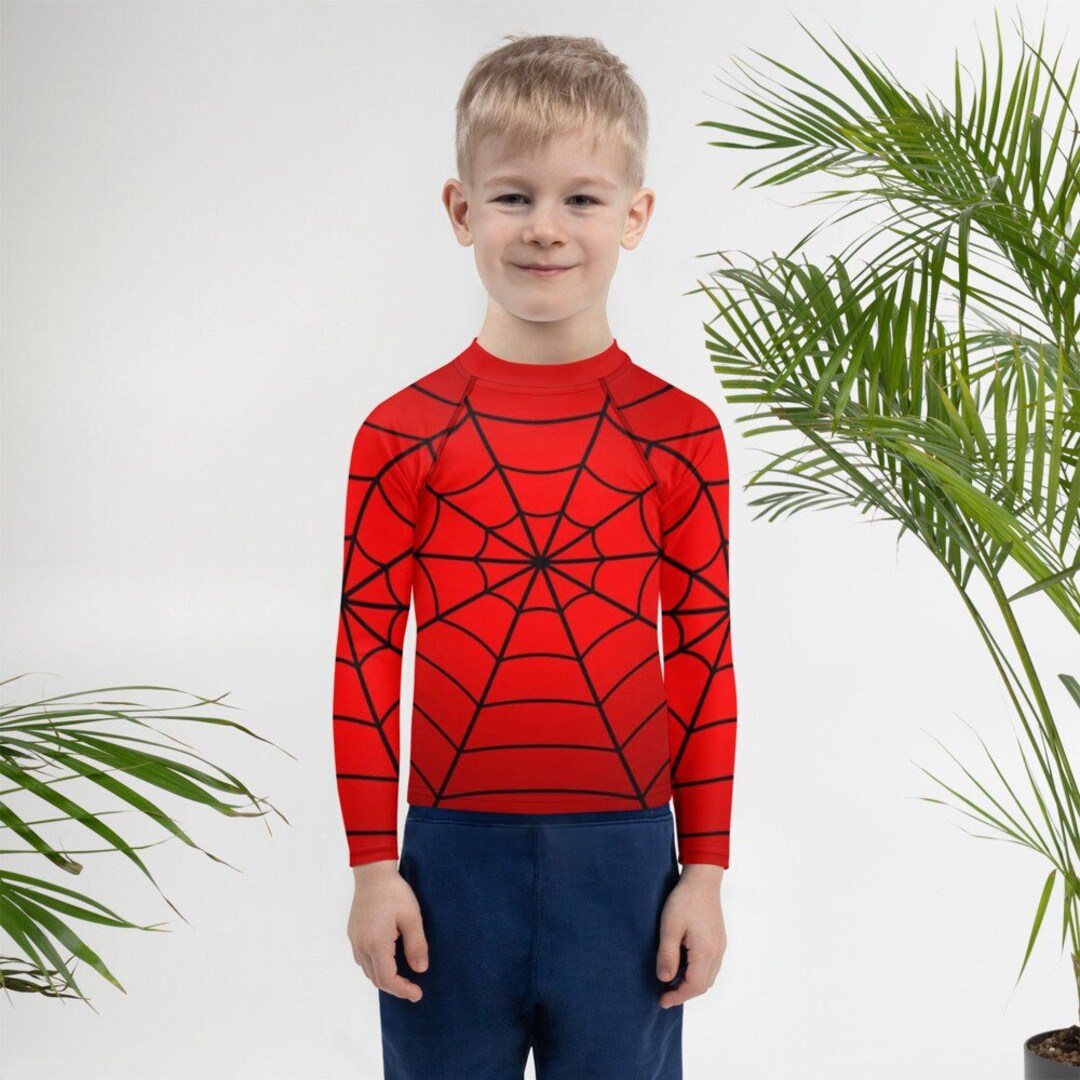 Crimson Spider Web Kids' Rash Guard, Red Spiderweb Children's Long ...