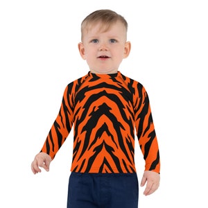 Bengal Tiger Stripe Kids' Rash Guard, Sporty Tiger Striped Long Sleeve ...