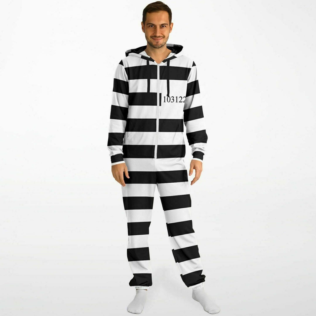 Prison Stripes Costume Jumpsuit Vintage Prisoner Halloween One Piece