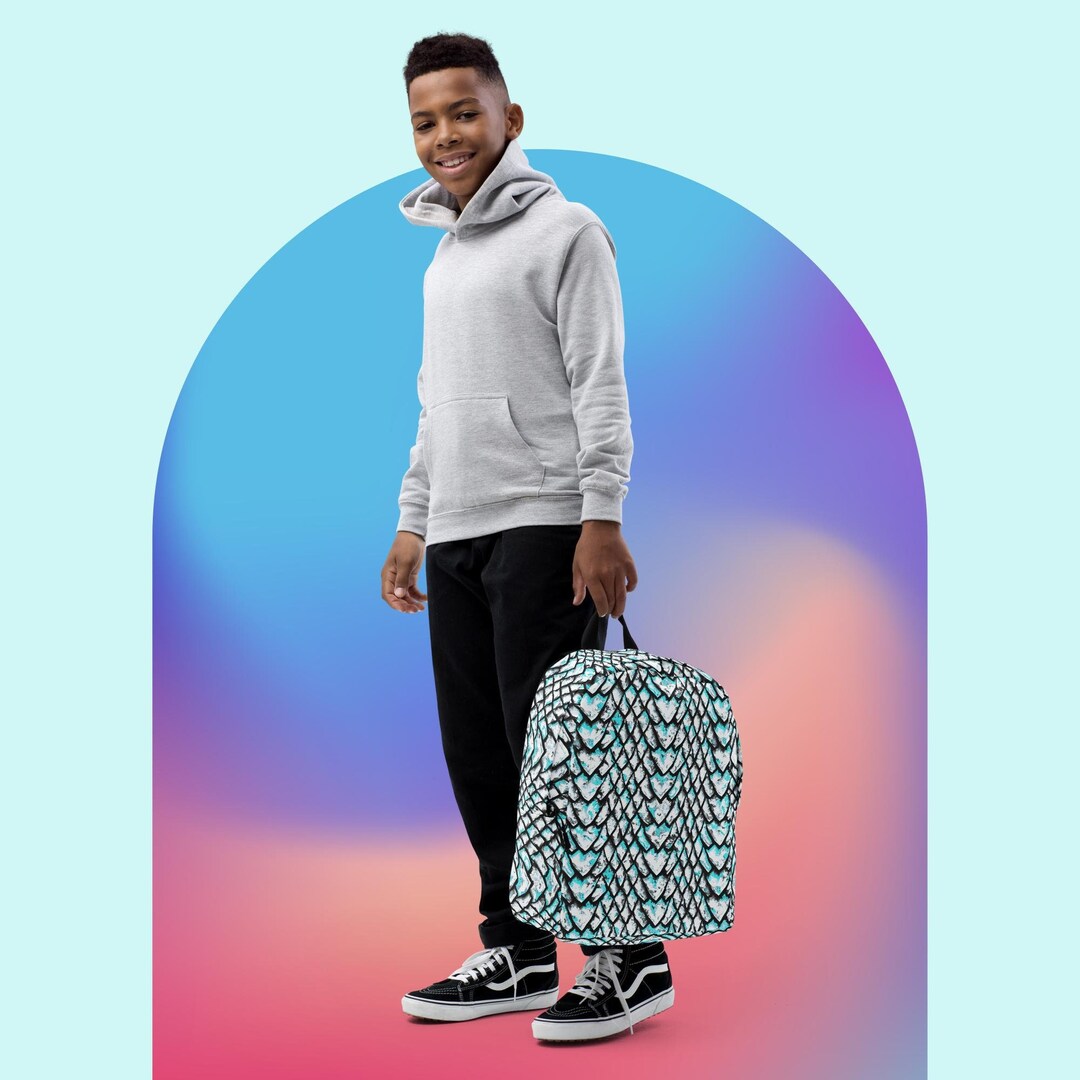 Opal Dragon Scale Minimalist Backpack, Bluish White Dragon Hide Pattern ...
