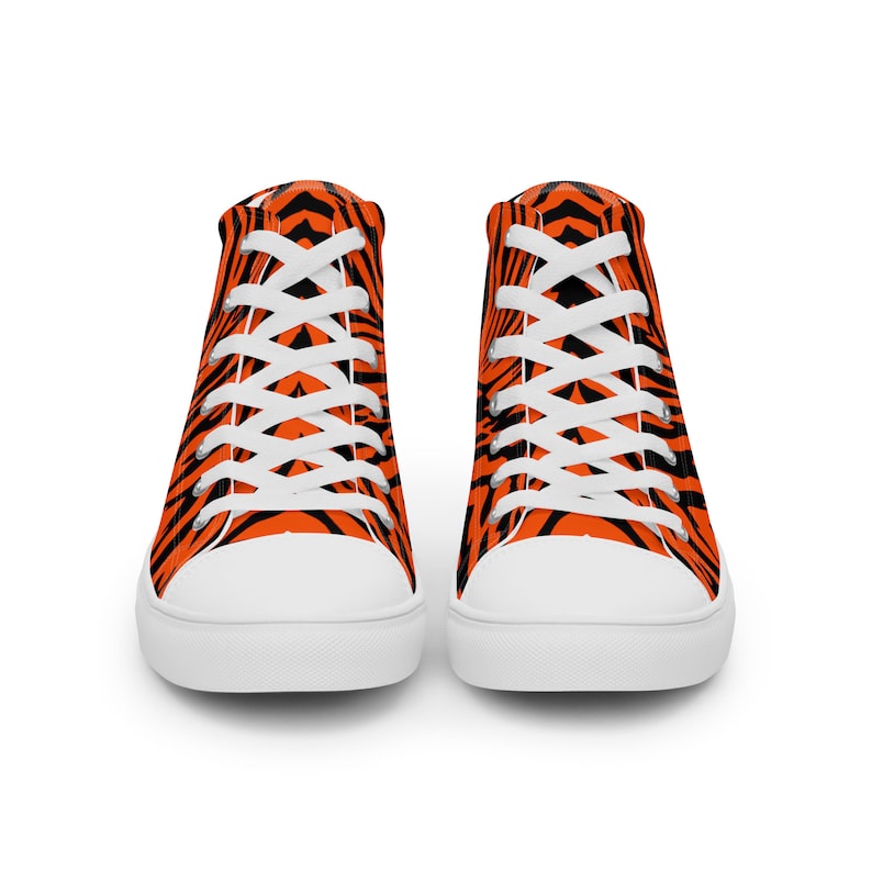 Bengal Tiger Stripe Men’s High Top Canvas Shoes, Animal Stripes High ...