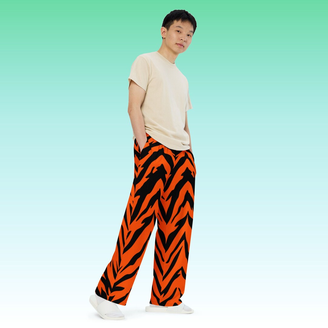 Bengal Tiger Stripe Unisex Wide-leg Pants, Sporty Tiger Striped ...