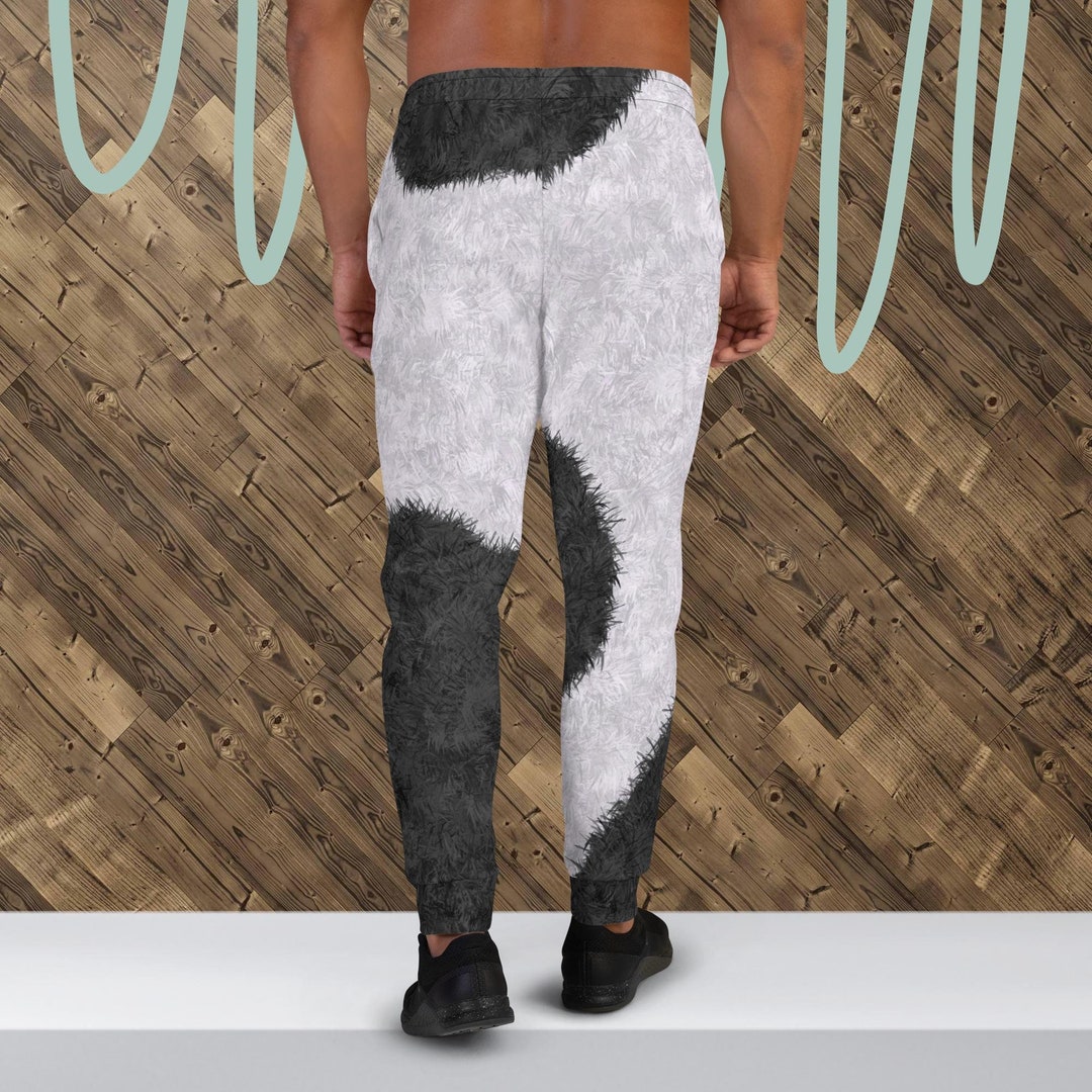 Black and White Fur Print Men's Slim Fit Joggers, Fuzzy Furry Pattern ...