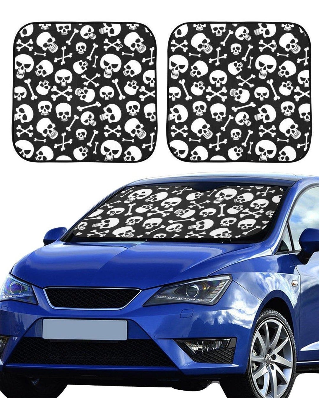 Skulls & Bones Auto Sun Shade 1 Piece or 2 Piece, Skull and Crossbones ...