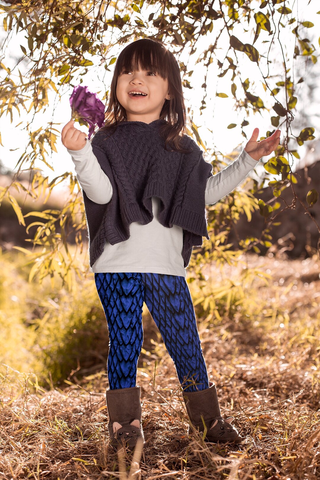 Sapphire Dragon Scale Kids' Leggings, Blue Dragon's Scales Pattern ...