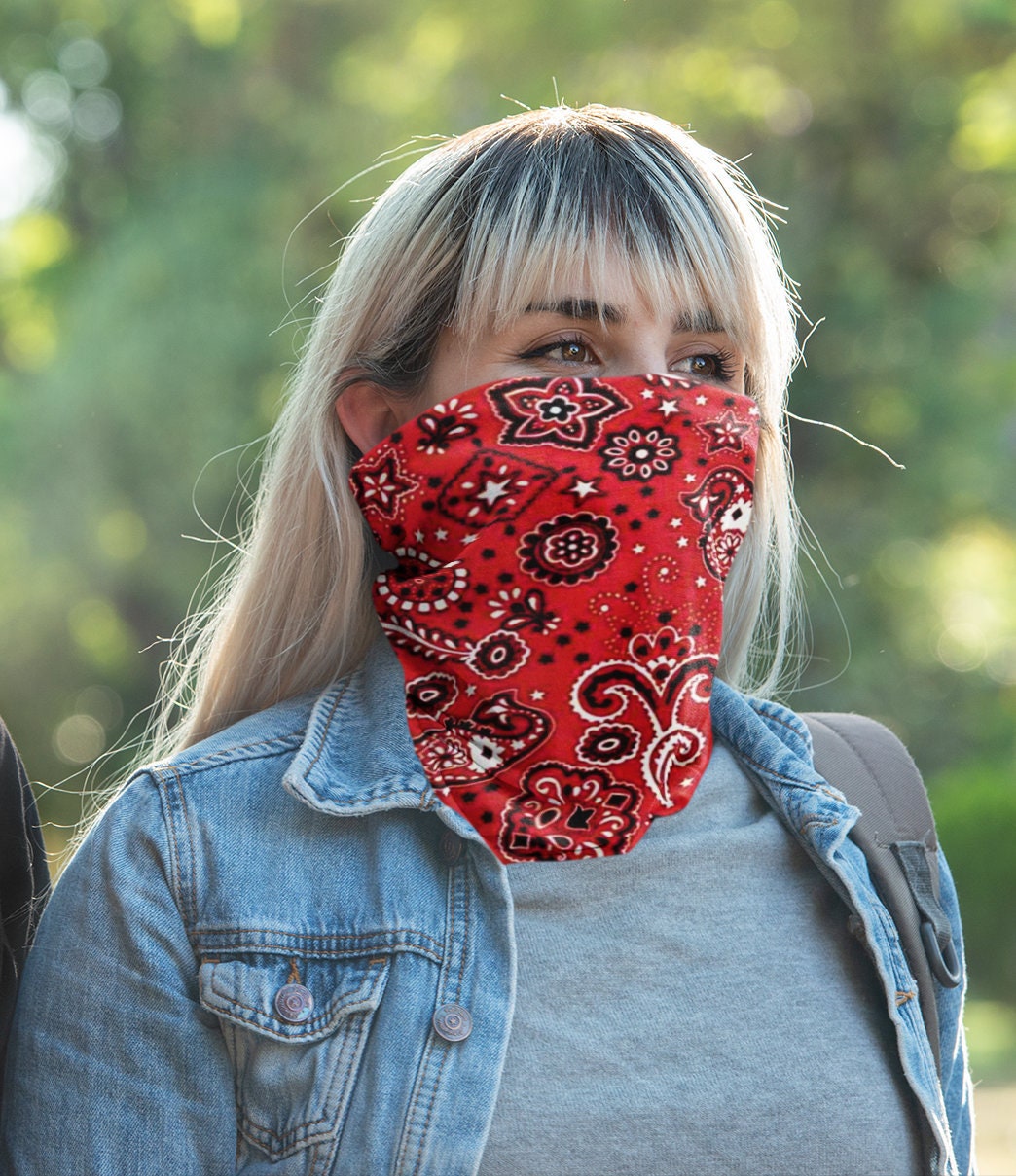 Red Bandanna Neck Gaiter Crimson Bandana Face Mask Paisley Etsy