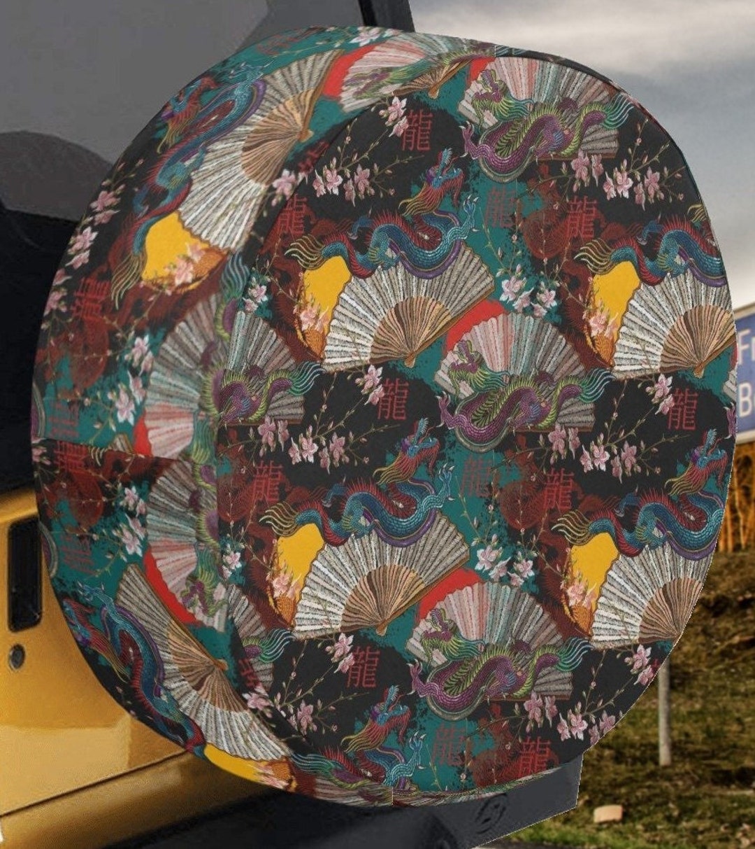 Dragons and Fans Spare Tire Cover, Asian Pattern Car Accessory - Etsy