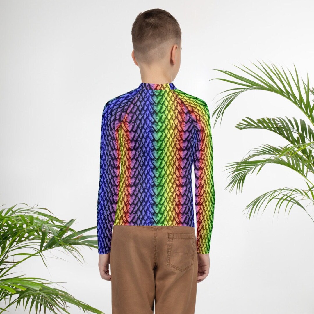 Rainbow Dragon Scale Youth Rash Guard, Colorful Fantasy Cosplay Shirt ...