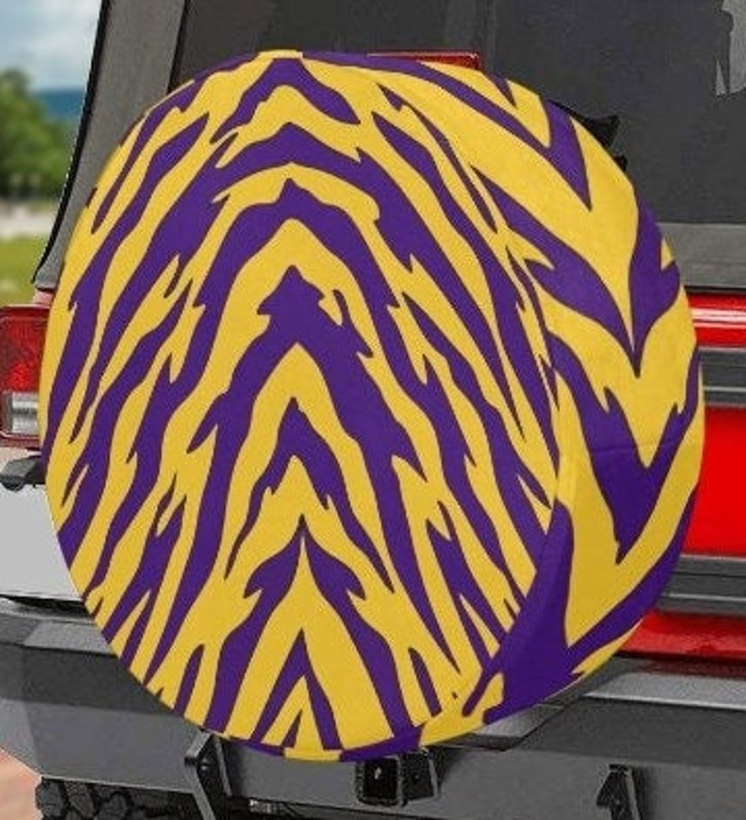 Purple and Gold Tiger Stripe Spare Tire Cover, Tiger Striped Tire Cover ...