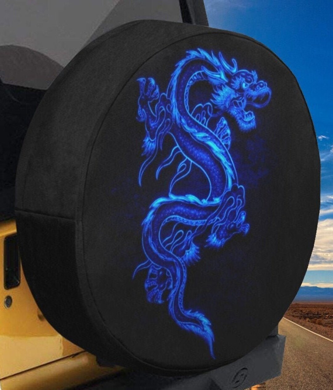 Blue Fire Dragon Spare Tire Cover, Fantasy Car Accessory, Asian Dragon ...