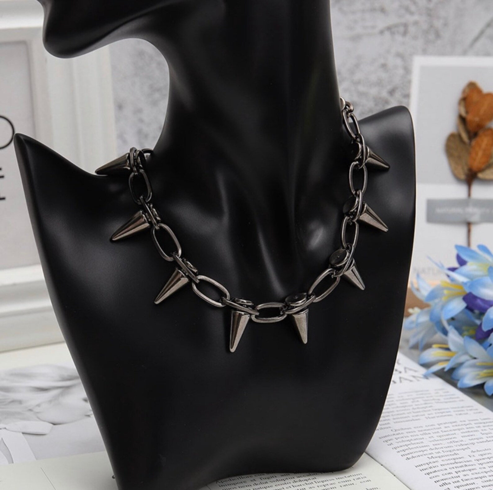 Black Spiked Necklace - Etsy