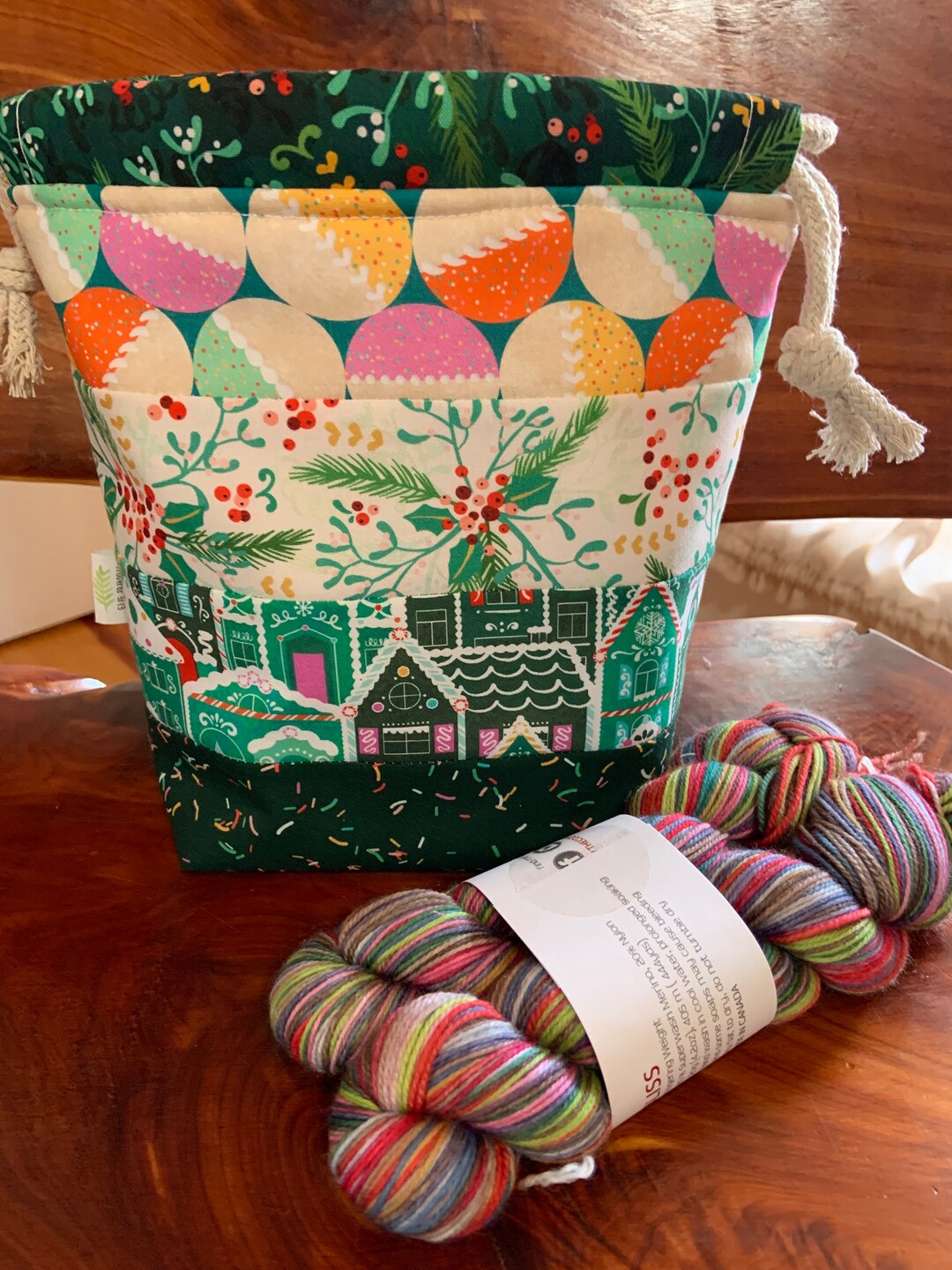 Tinsel Town Green Patchwork Sock Knitting Drawstring Project Bag - Etsy