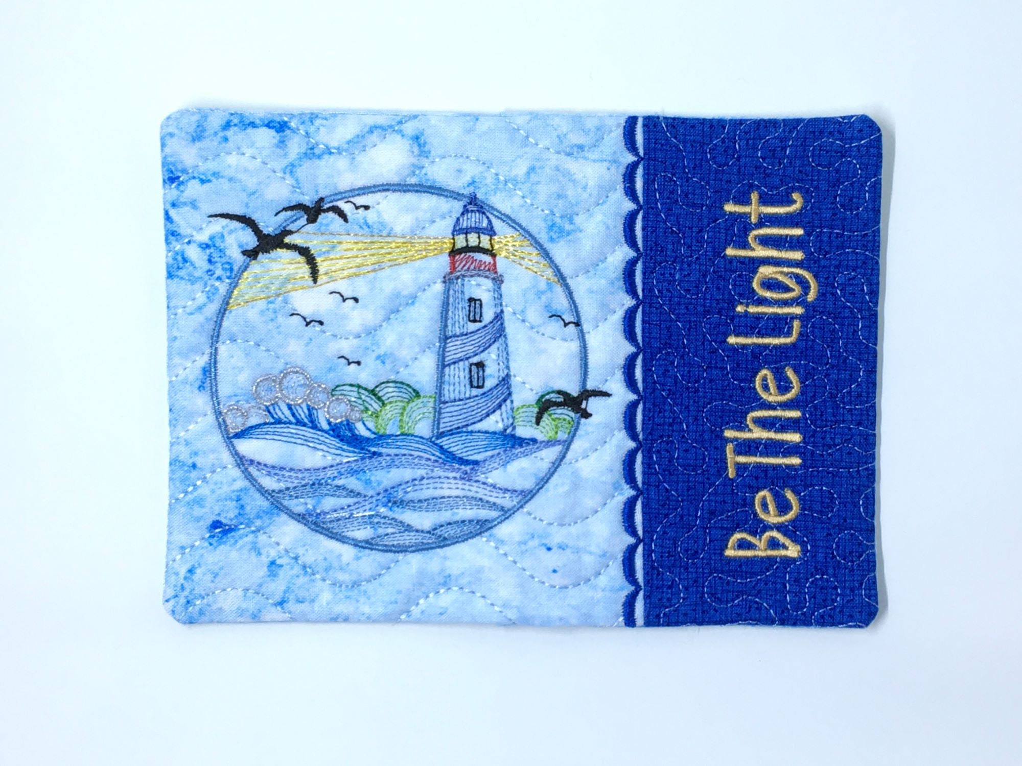 Be the Light Lighthouse Mug Rug Machine Embroidered, Quilted and ...