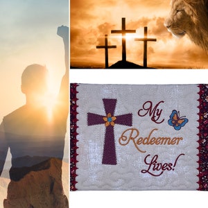 My Redeemer Lives Mug Rug, Easter Resurrection Mug Rug; Machine ...
