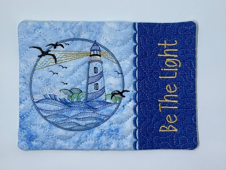 Be the Light Lighthouse Mug Rug Machine Embroidered Quilted - Etsy