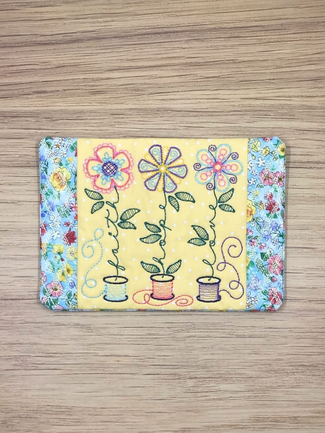 Faith Hope Love Flower Mug Rug. Machine Embroidered, Quilted and ...