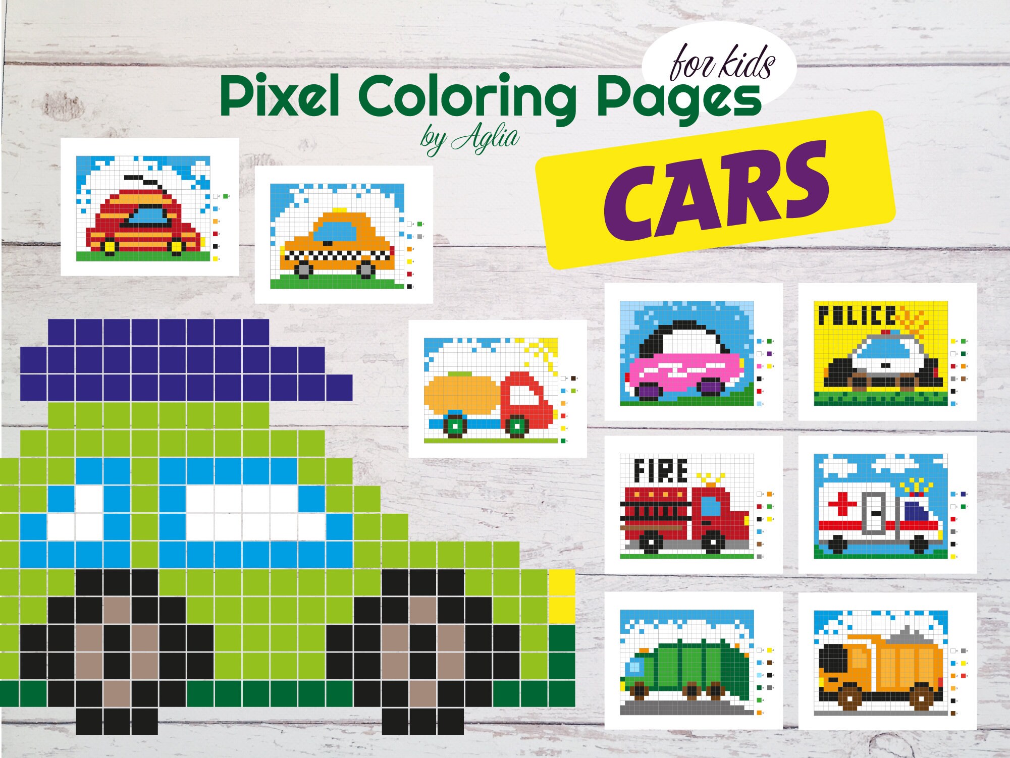 Classroom activity for kids Color by number Cars Pixel Coloring ...
