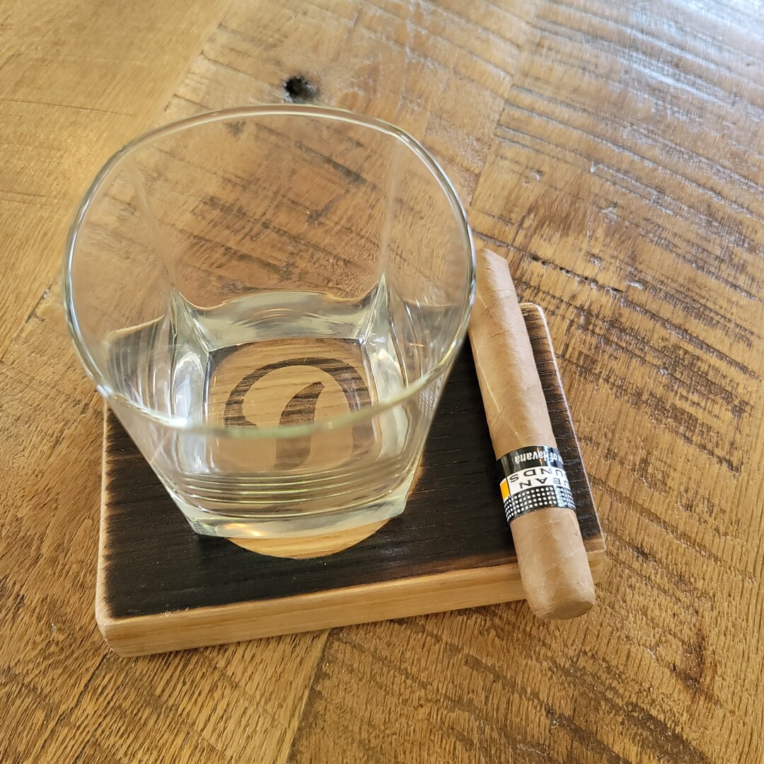 Rustic Coaster With Cigar Hold Made From Authentic Whiskey/bourbon ...