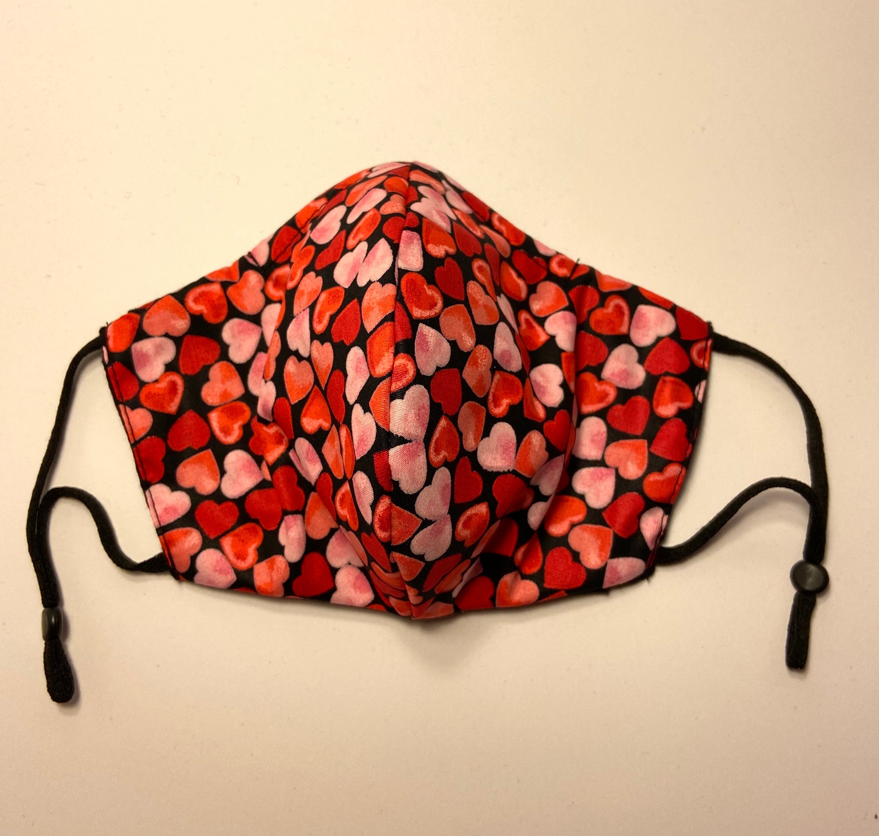 Hearts on Black Face Mask Red Hearts Face Mask Hearts Face | Etsy