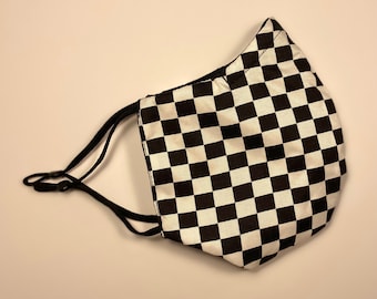 Black and White Checkered Cotton Face Mask reversible - Etsy