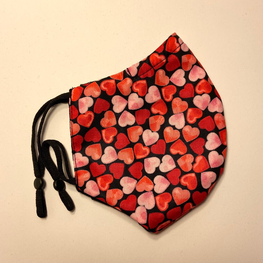 Hearts on Black Face Mask Red Hearts Face Mask Hearts Face Masks for ...