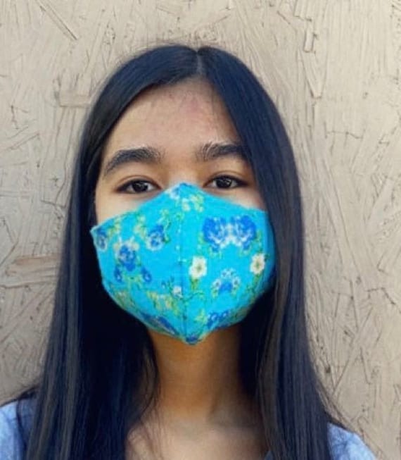 Blue Floral Face Mask Light Blue Face Mask Washable Face - Etsy