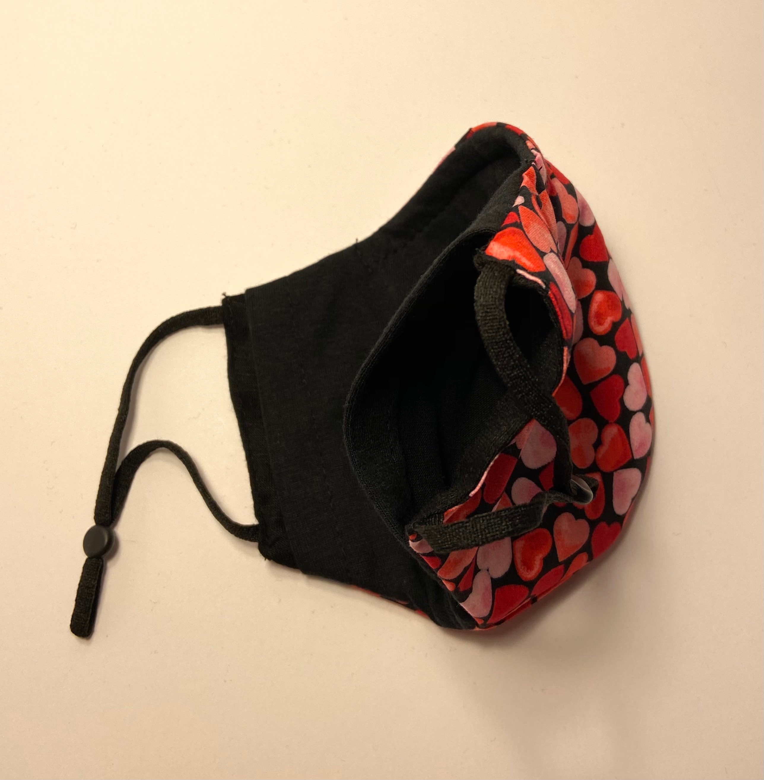 Hearts on Black Face Mask Red Hearts Face Mask Hearts Face | Etsy