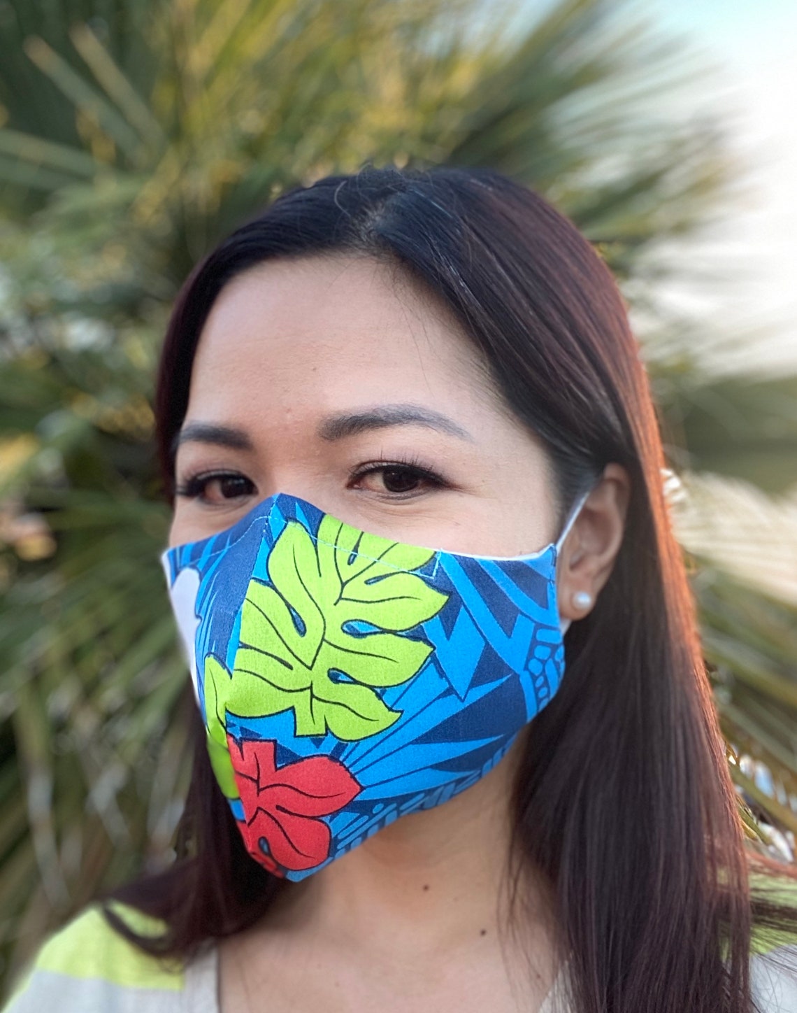 Blue Hawaiian Face Mask Polynesian Design 3 Layers W/ Filter | Etsy