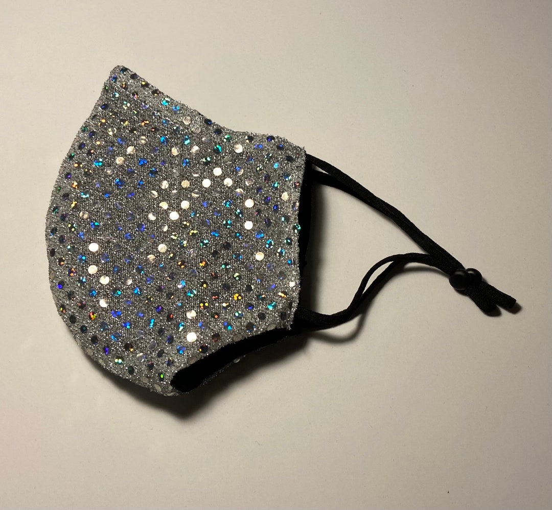 Bling Bling Face Mask Silver Face Mask, 3 Layers Poly Cotton Face Mask ...