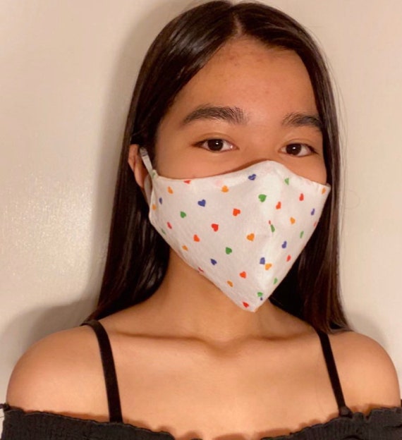 White Face Mask With Heart Confetti Design for Kids Teens and - Etsy