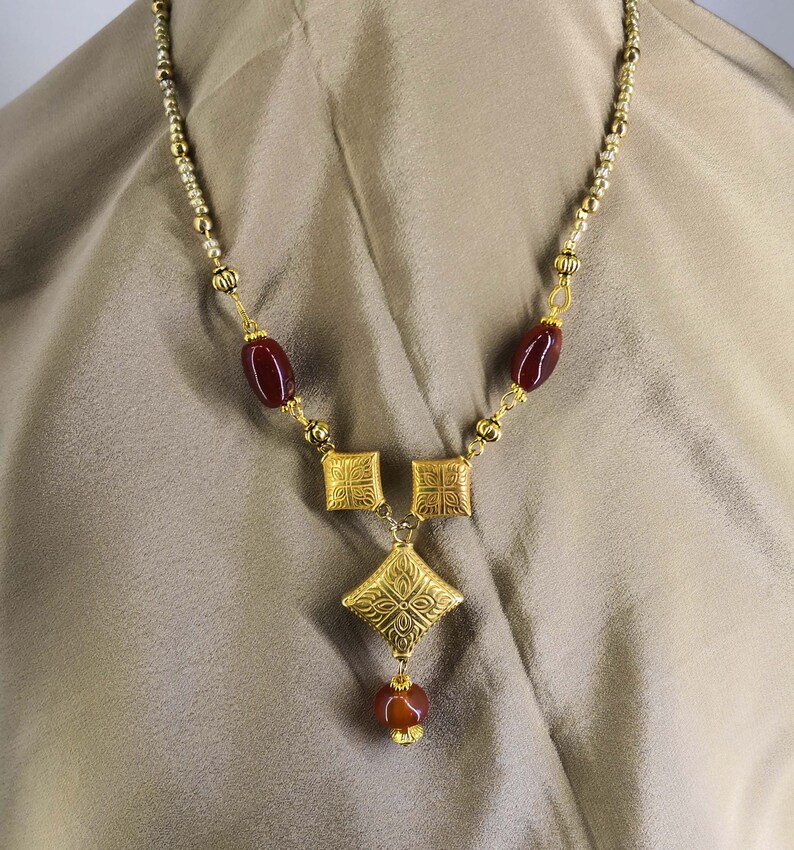 Etruscan Necklace With Real Red Agate Stone, Reproduction of Historical ...