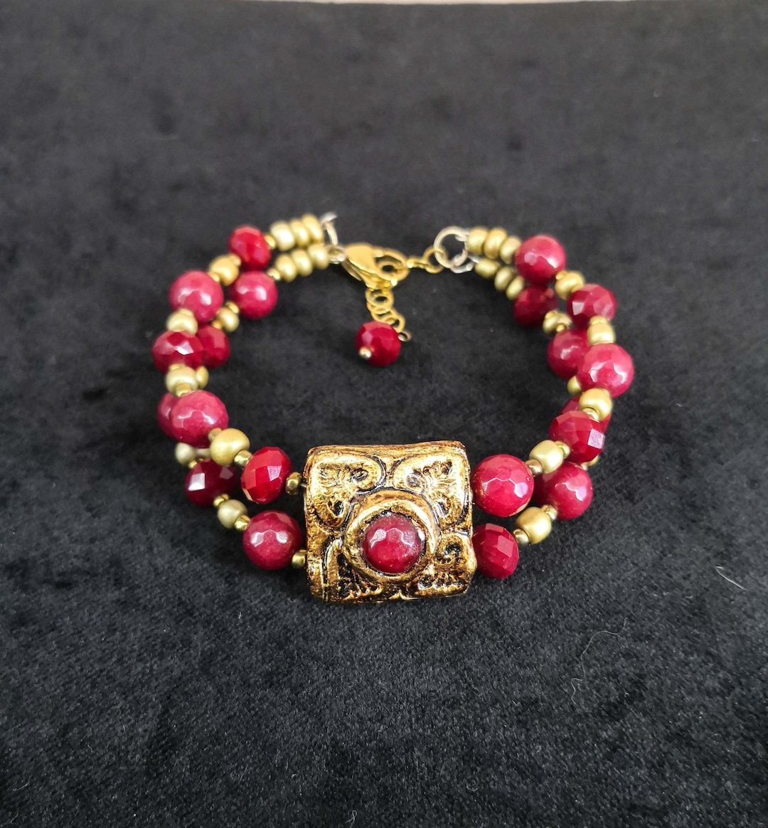 Georgian Style Red Ruby Root Bracelet, Historical Jewel Made of ...