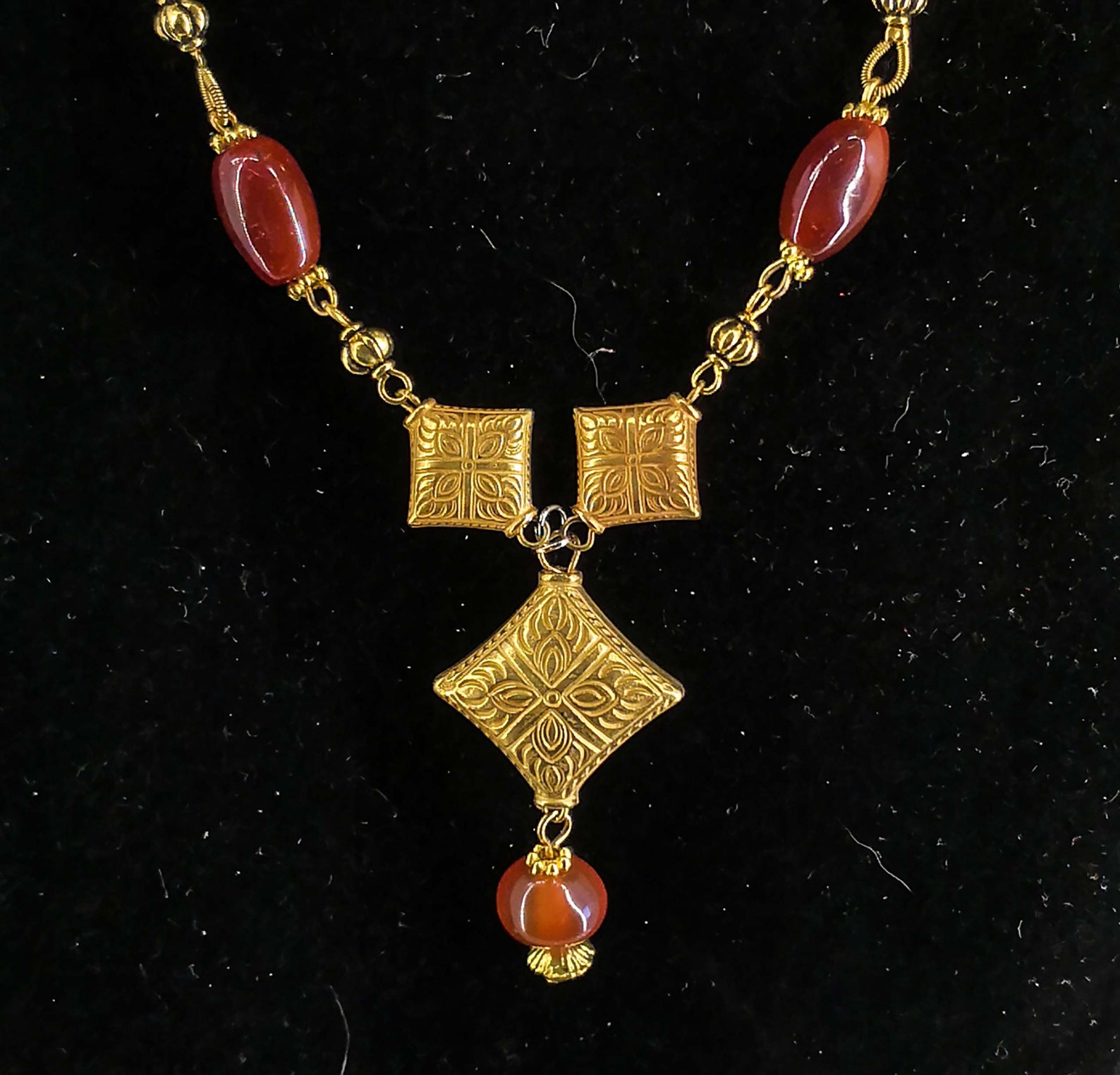 Etruscan Necklace With Real Red Agate Stone, Reproduction of Historical ...
