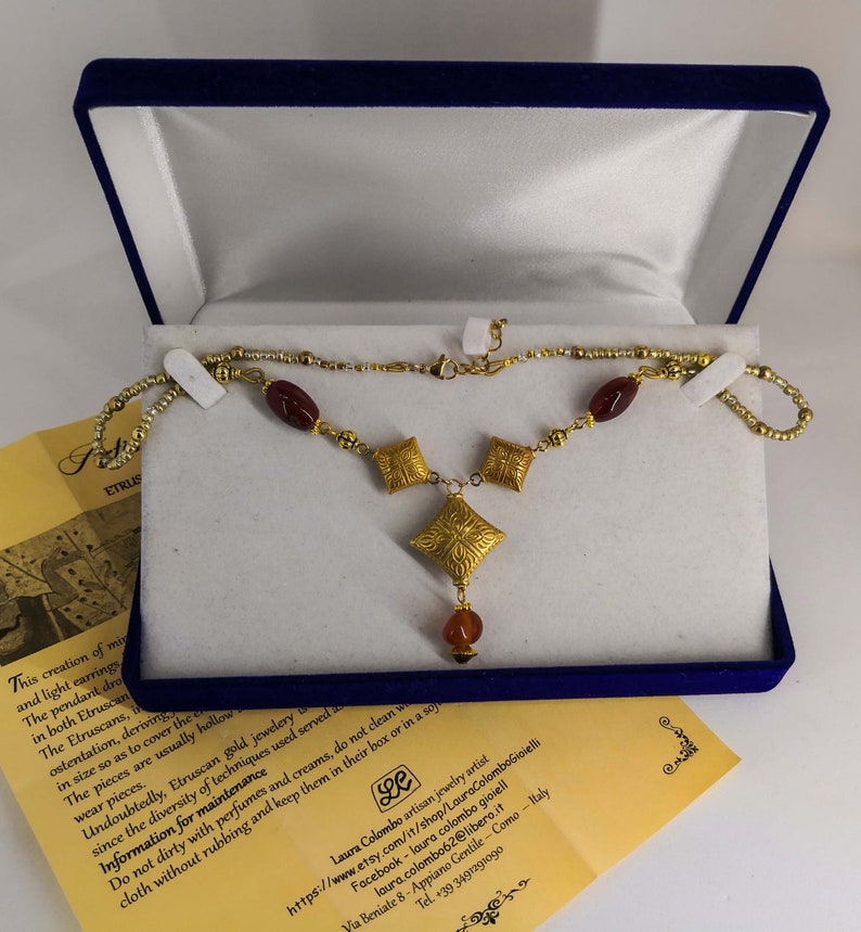Etruscan Necklace With Real Red Agate Stone, Reproduction of Historical ...