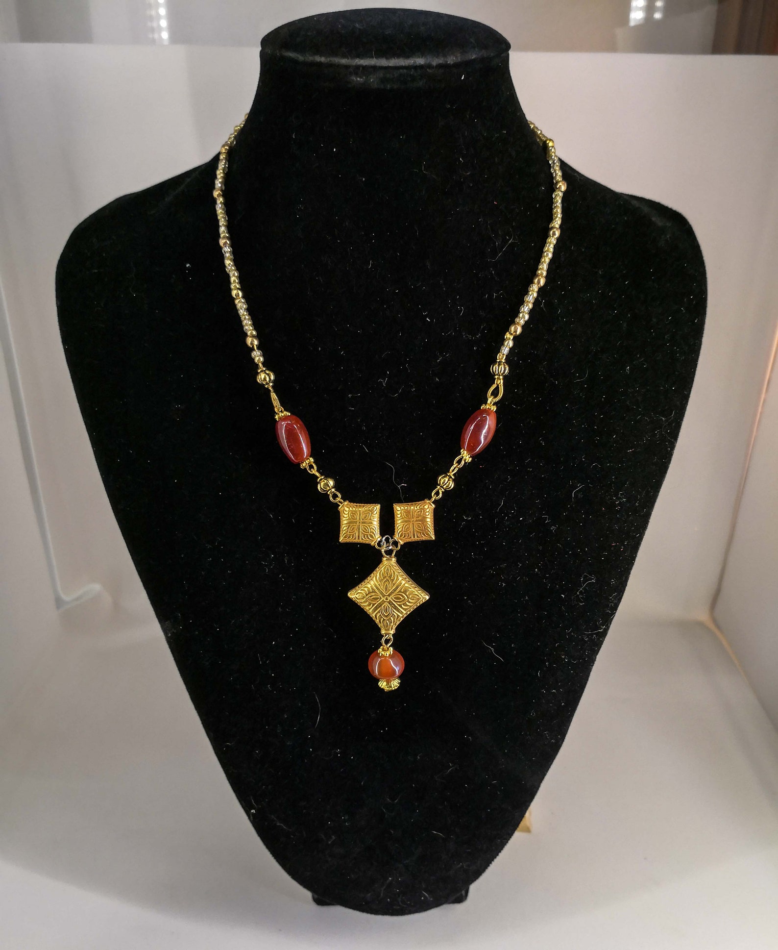 Etruscan Necklace With Real Red Agate Stone, Reproduction of Historical ...
