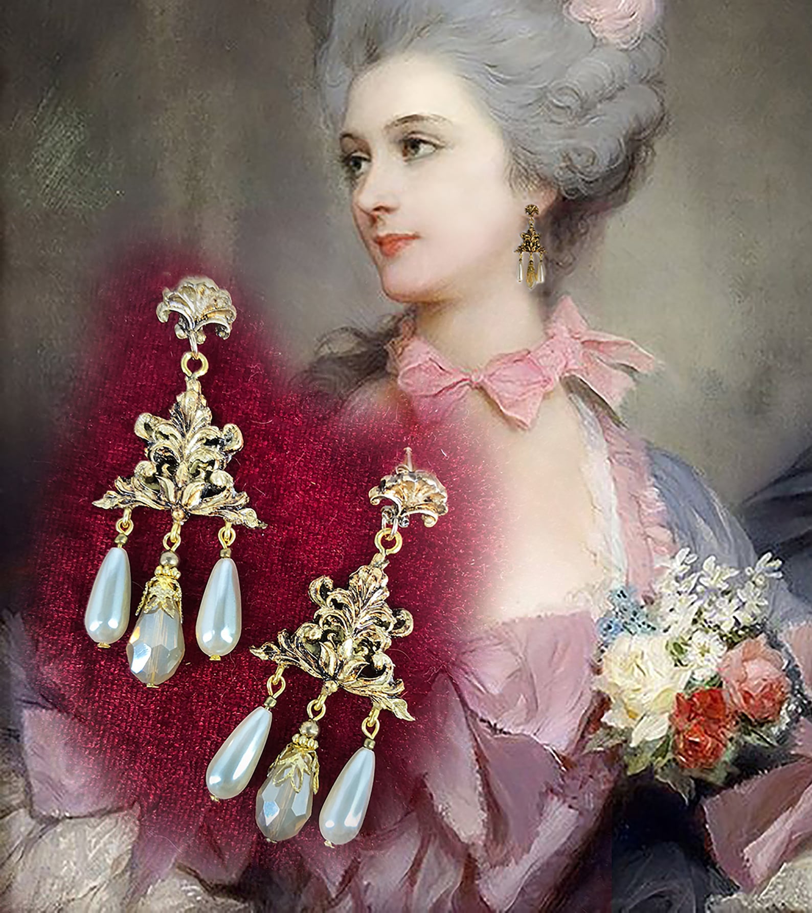 Orecchini Georgiani Con Tre Perle a Goccia, Gioiello Storico Italiano ...