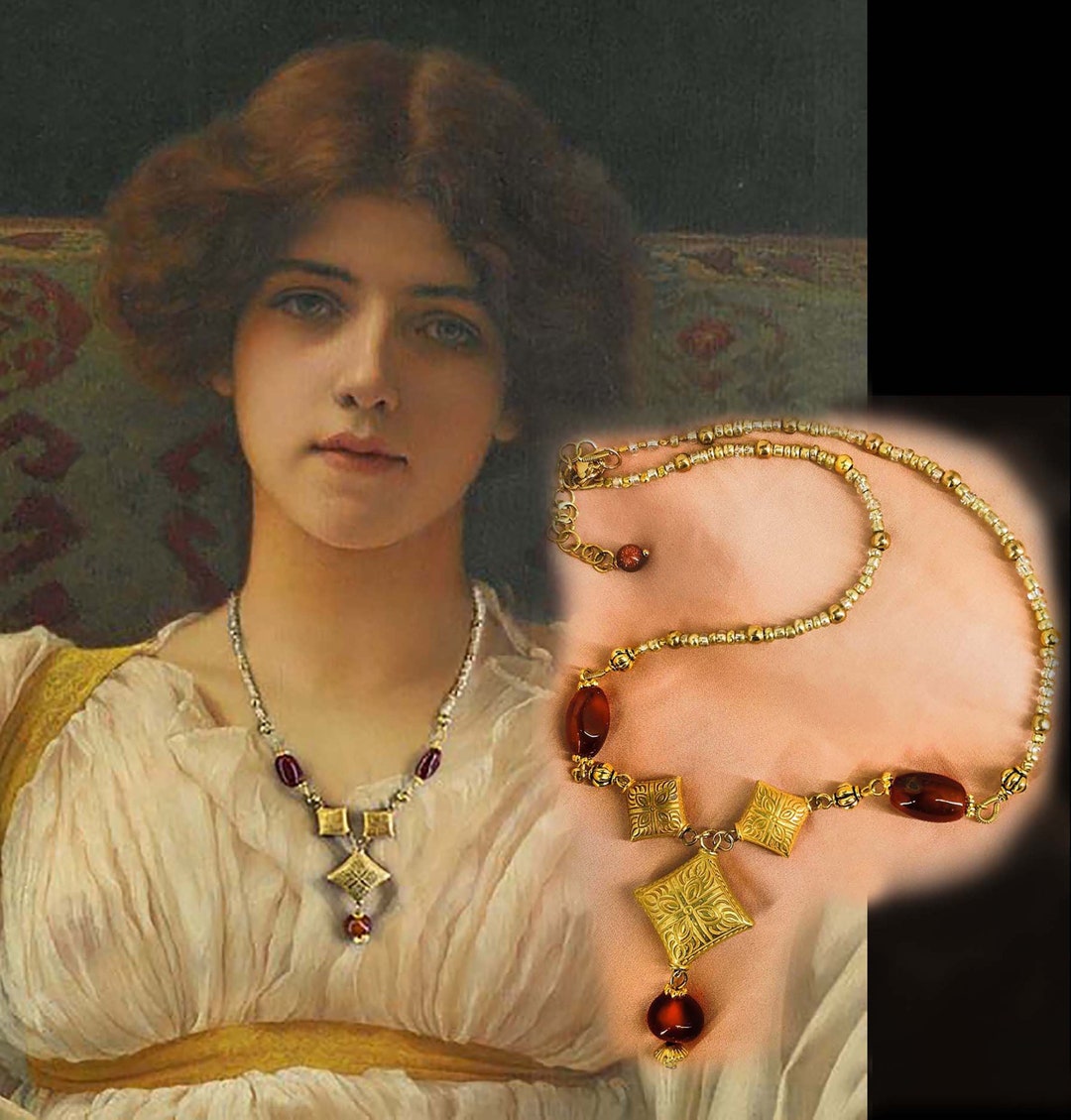 Etruscan Necklace With Real Red Agate Stone, Reproduction of Historical ...