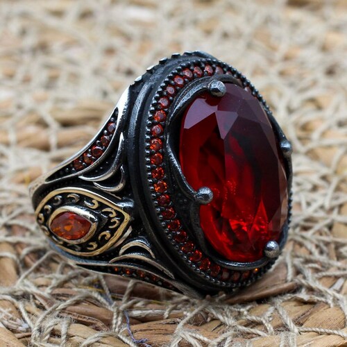 Sterling Silver 925 Men's Ring Ruby Men Ring Silver - Etsy