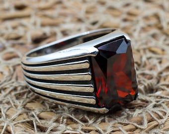 Sterling Silver 925 Men's Ring, Ruby Men Ring , Silver Men's Ring, Gift ...