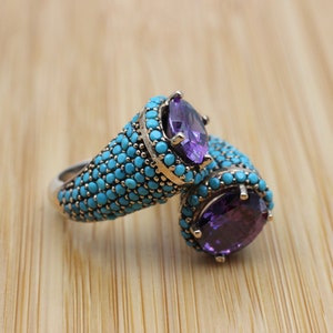 Amethyst Ring, Ladies Ring, Turquoise Ring, Handmade Women's Ring ...