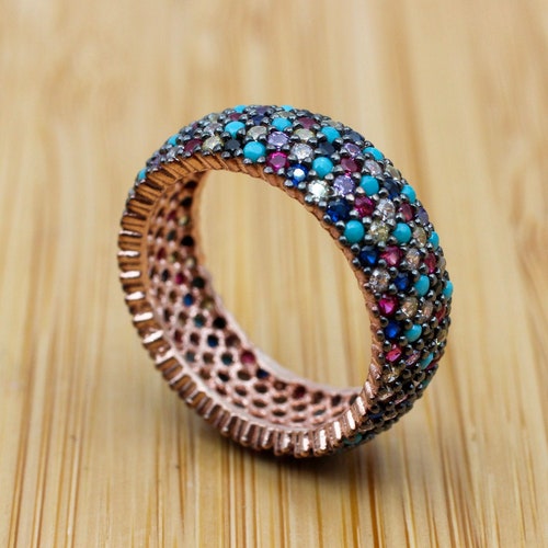 Mixed Stone Ladies Ring Handmade Women Ring Full Round Ring - Etsy