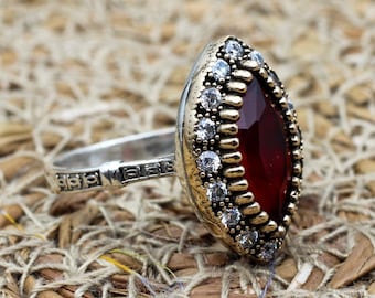 Turkish Handmade, Women Ring, Emerald Stone, Ruby, Gift for Her ...