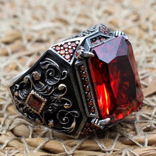 Sterling Silver 925 Men's Ring Ruby Men Ring Silver - Etsy