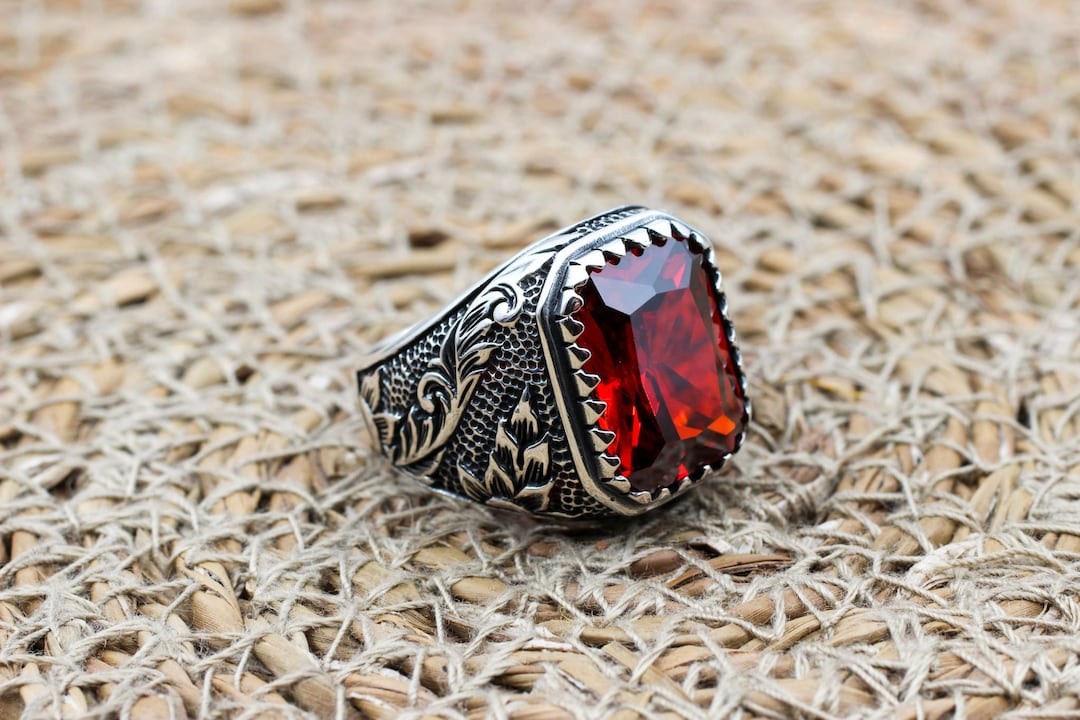 Ruby Ring, Handmade Men's Ring, Turkish Handmade Men's Ring, Ottoman ...