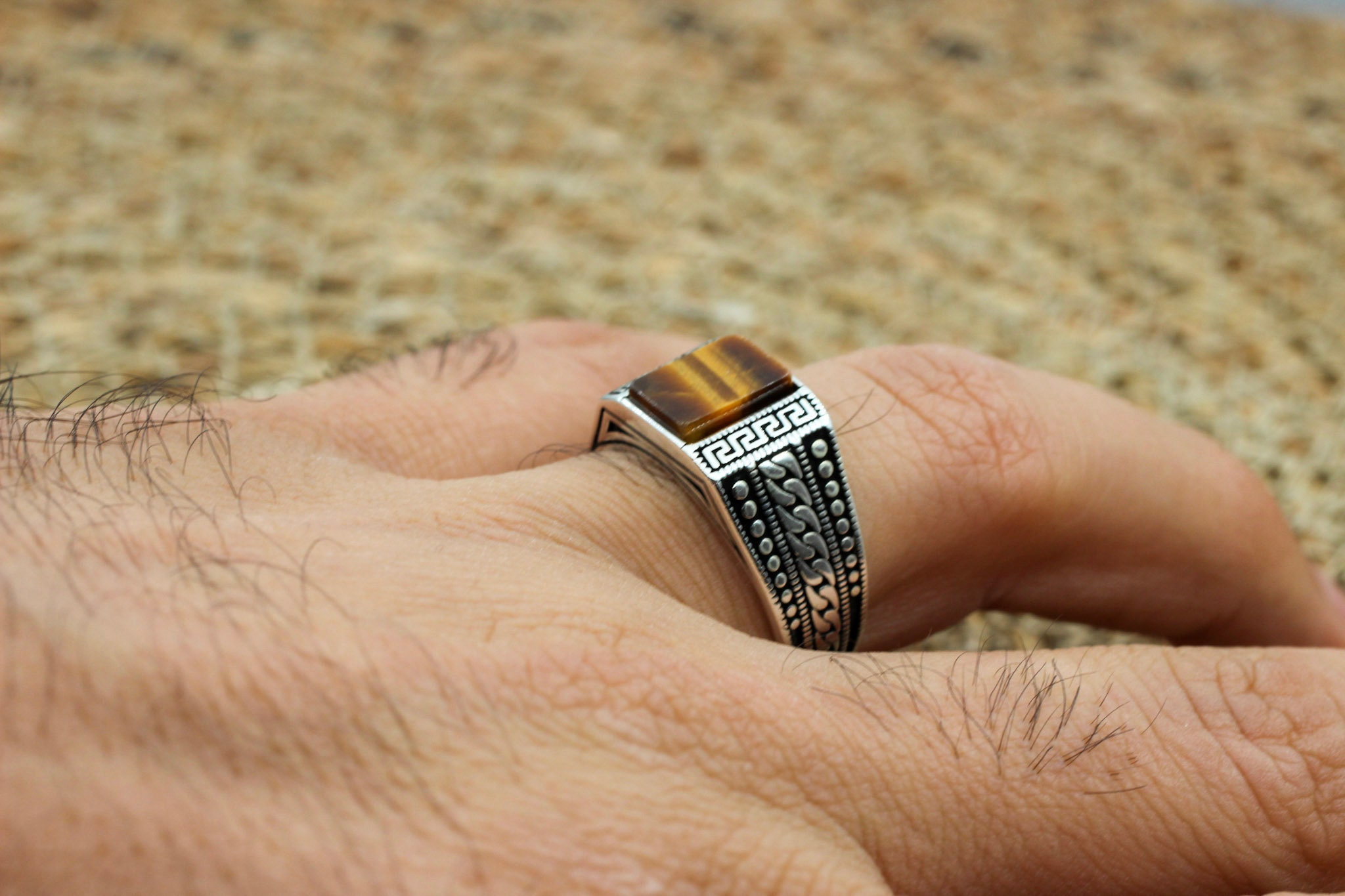 Tiger Eye Men's Ring Handmade Men's Ring Turkish - Etsy