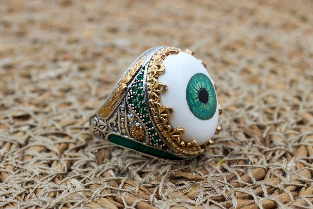 Evil Eye Men's Ring, Emerald Mens Ring, Handmade Ring, Turkish Handmade ...