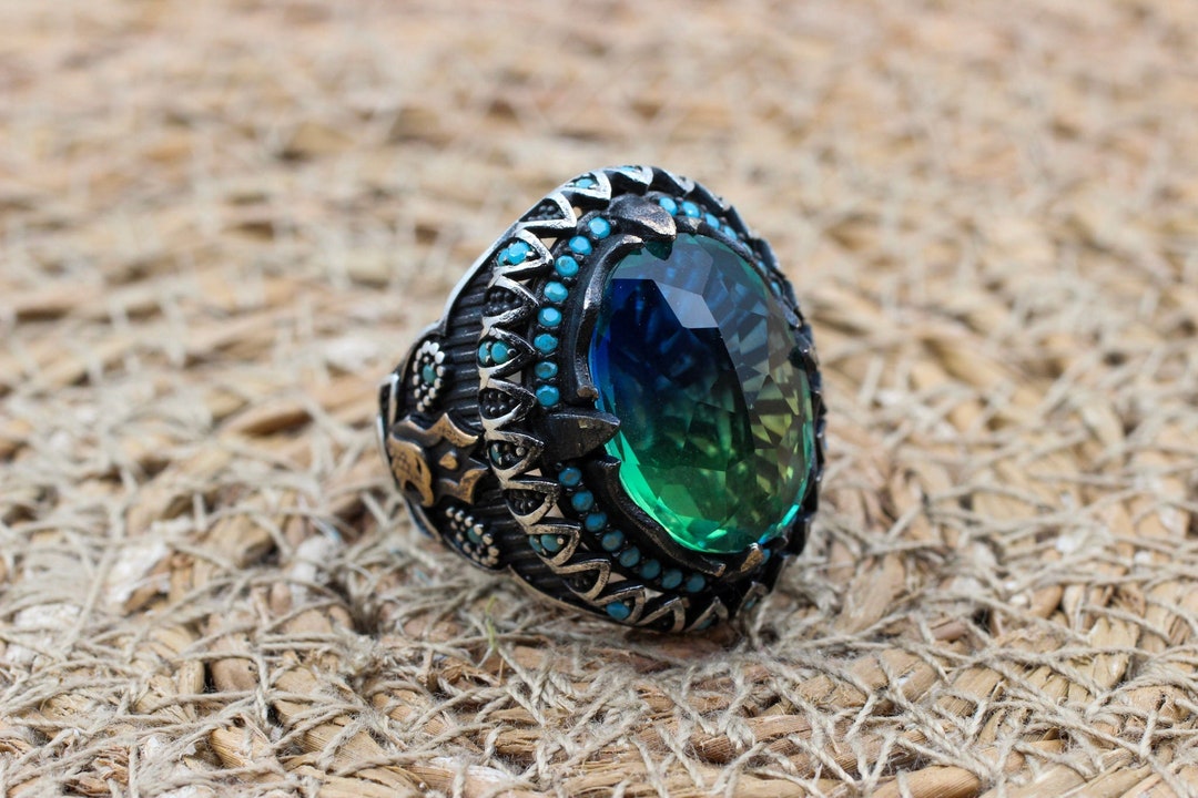 Tourmaline Men's Ring, Handmade Men's Ring, Turkish Handmade Ring ...