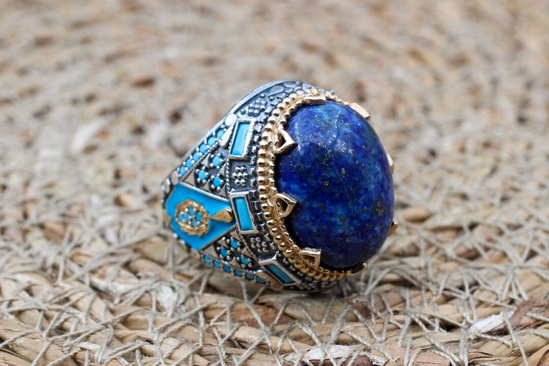 Lapis Lazuli Men Ring, Handmade Ring, Turkish Handmade Silver Men Ring ...
